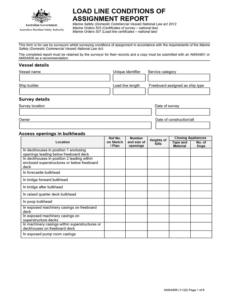 Amsa 555 Loadline Assignment | PDF | Deck (Ship) | Ships