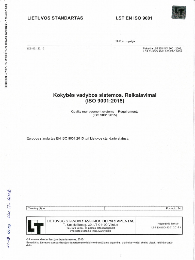 LST en ISO 9001 Standartas | PDF