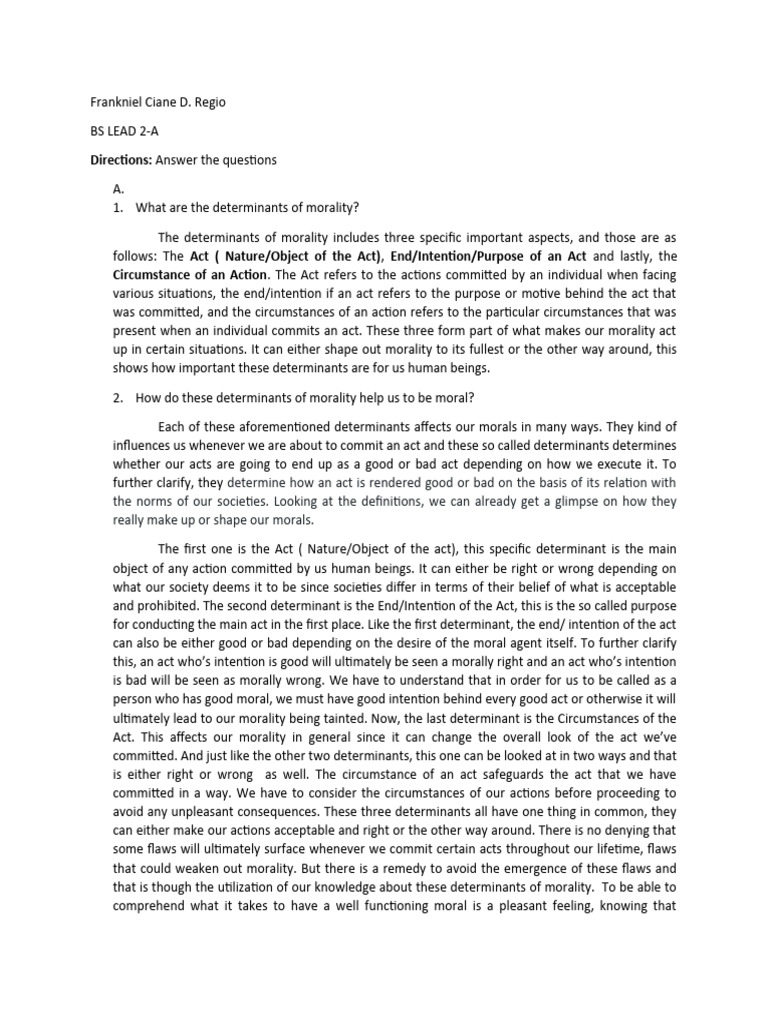 Activity No 6 Ethics | PDF | Intention | Morality