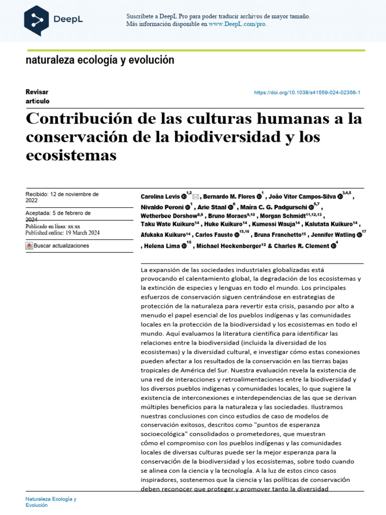 Levis Etal 2024 Contributions-Human-Cultures-Biodiversity-Ecossystem Conservation Es | PDF ...