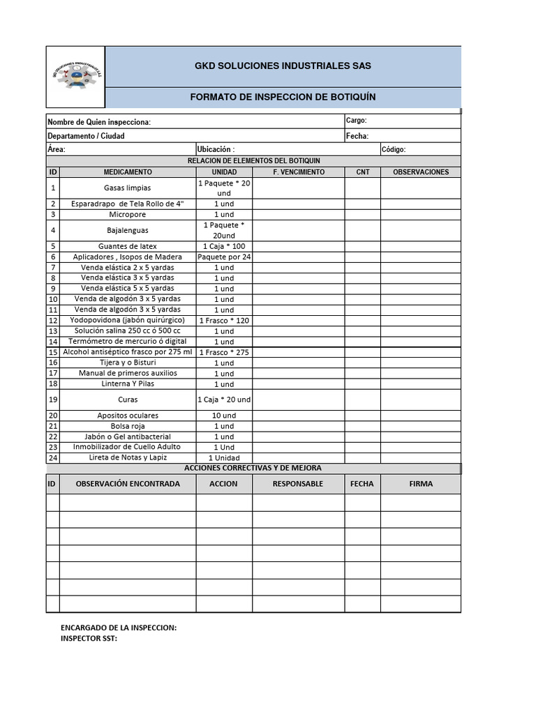 Formato Inspeccion de Botiquin | PDF