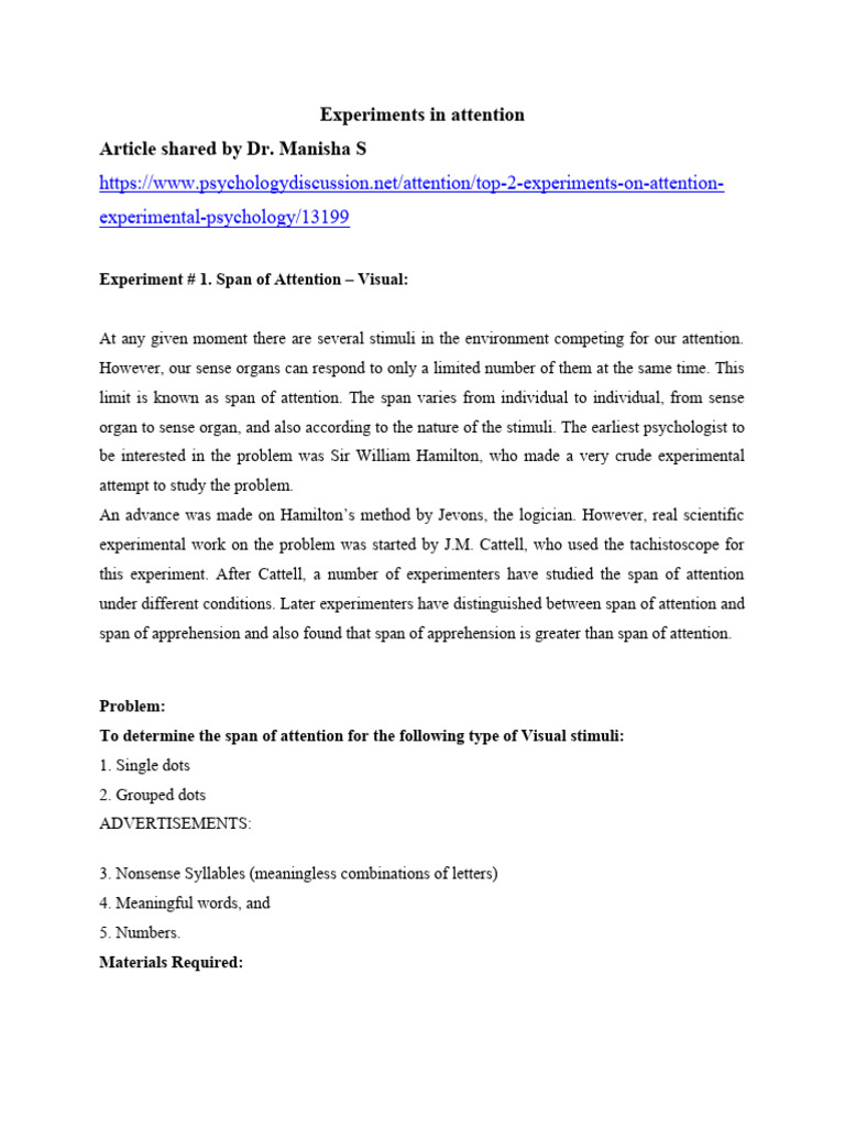 Experiments in Attention | PDF | Attention | Experiment