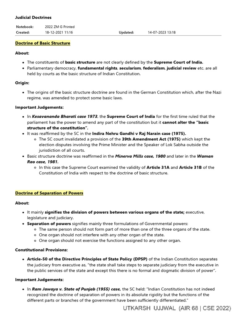 List of Judicial Doctrines | PDF | Political Law | Constitutional Law