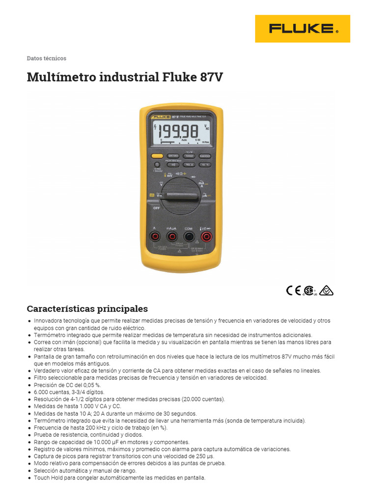 Multímetro Fluke 87V: Precisión y Versatilidad | PDF | Corriente ...