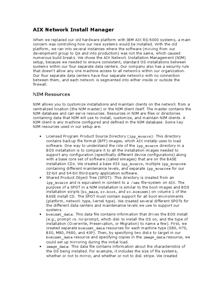 AIX Network Install Manager NIM | PDF | Installation (Computer Programs ...