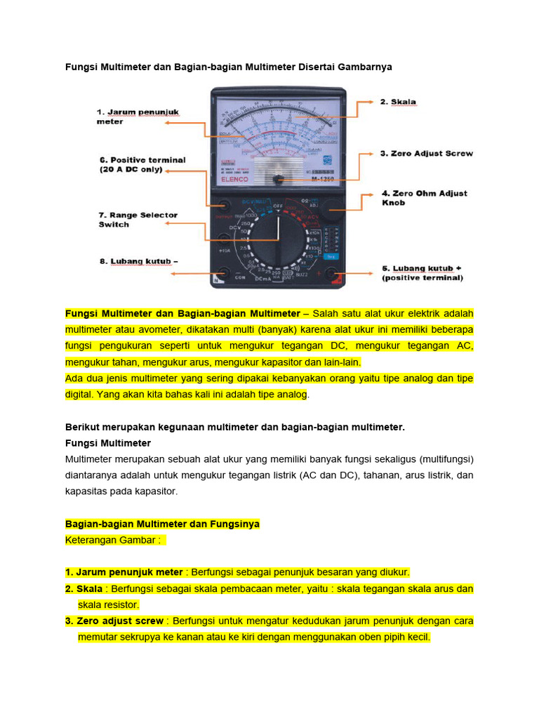 Fungsi Multimeter Dan Bagian | PDF