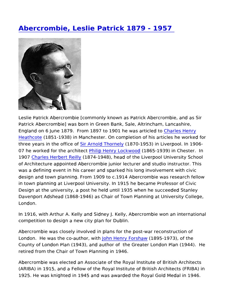 Abercrombie Leslie Patrick 1879 1957 | PDF | Architect