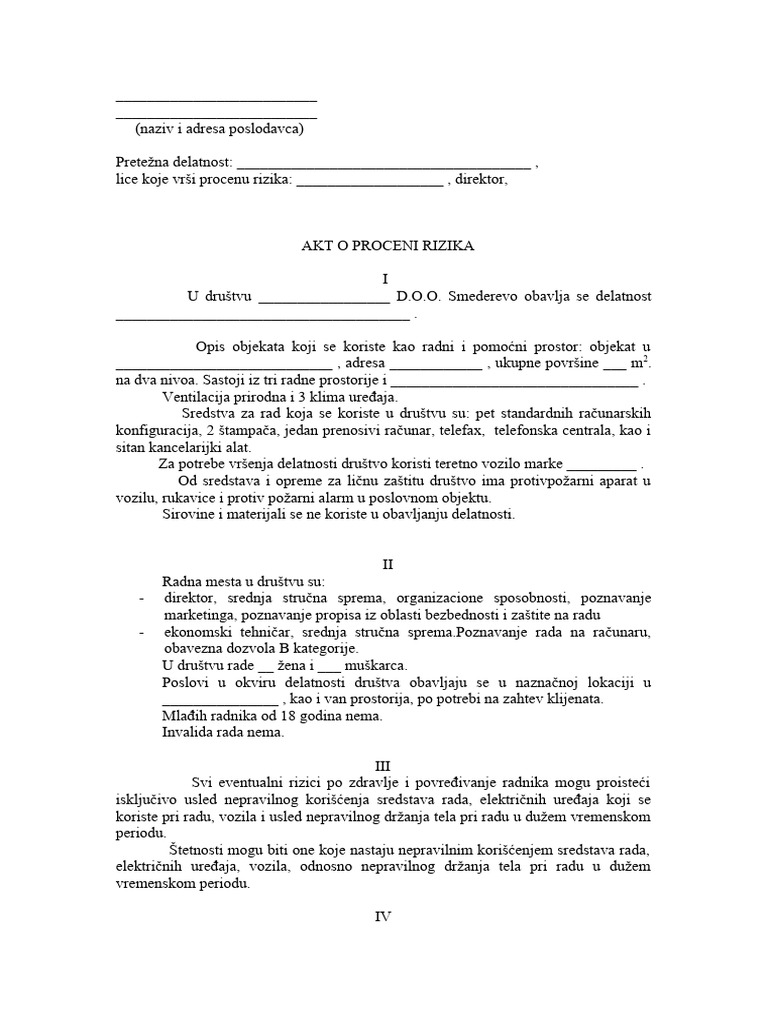 Akt o Proceni Rizika DOO | PDF