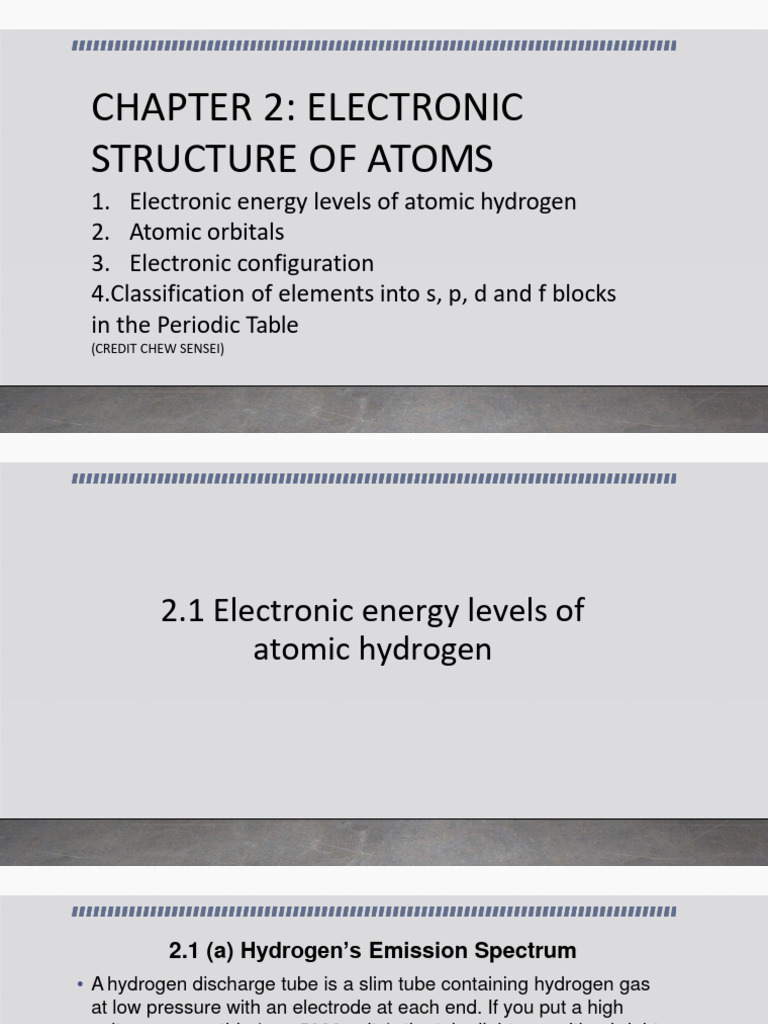 Hydrogen Atom Electronic Structure | PDF | Energy Level | Electron