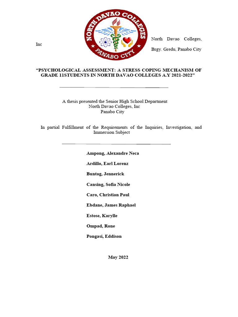 Title Page (Final) | PDF | Stress (Biology) | Psychological Trauma