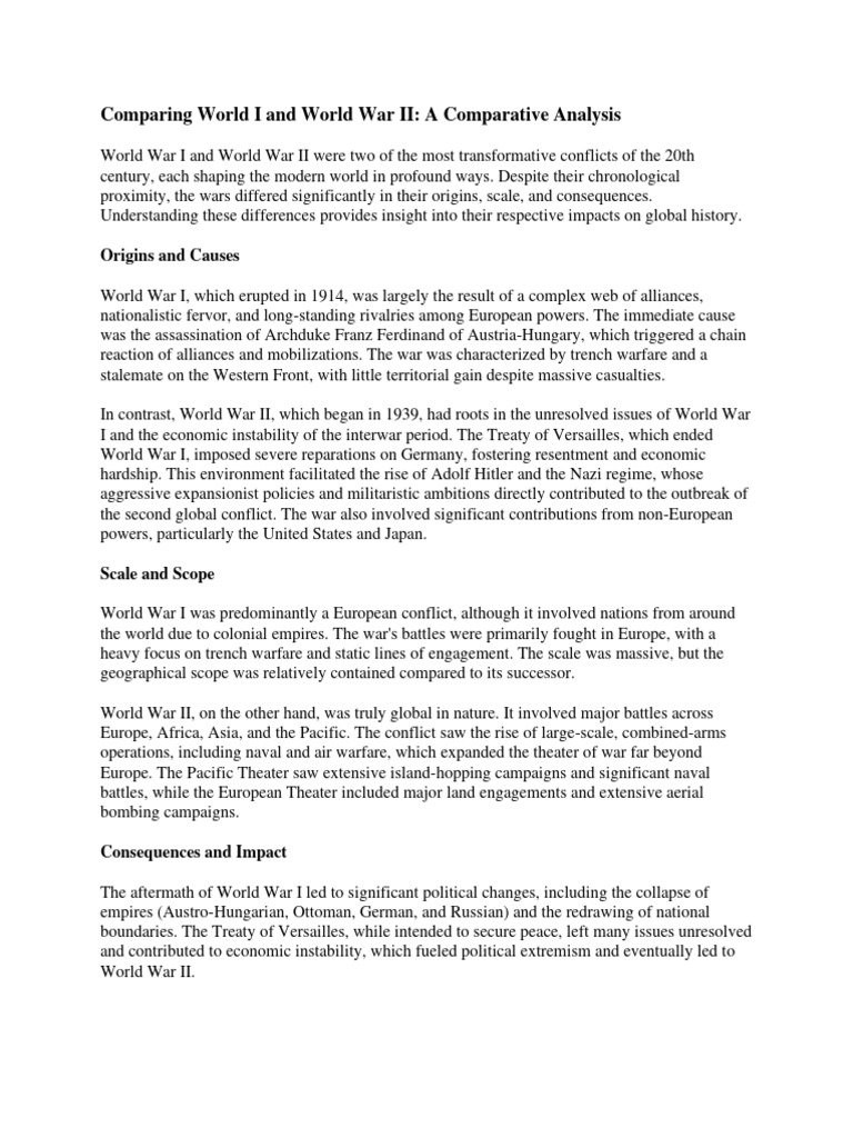 Essay About Word War 1 Vs War 2 | PDF | World War II | World War I
