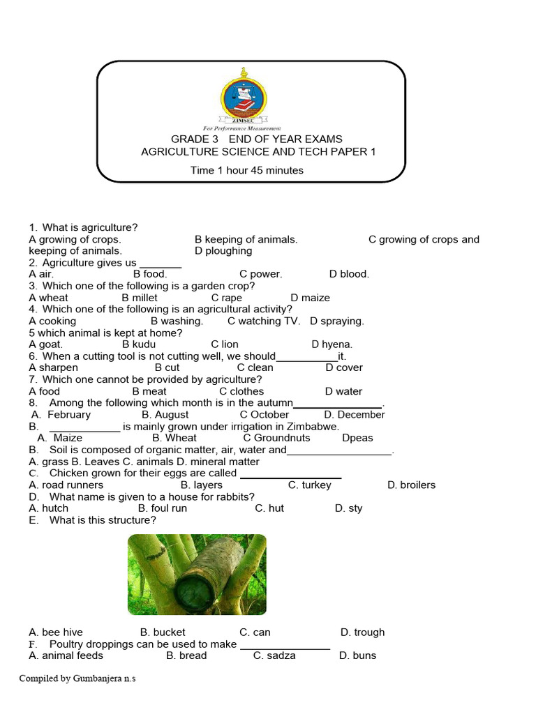 Grade 3 Agric Science and Tech End of Year Paper 1 2022-1 | PDF | Laptop | Agriculture