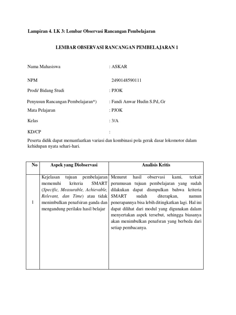 01.05.6-B3-3 Unggah LK 3 - Lembar Observasi Rancangan Dan Perangkat Pembelajaran Pada ...