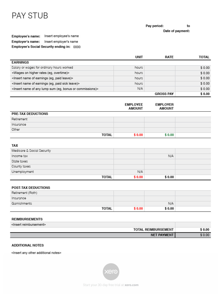 Pay Stub Template for Employees | PDF