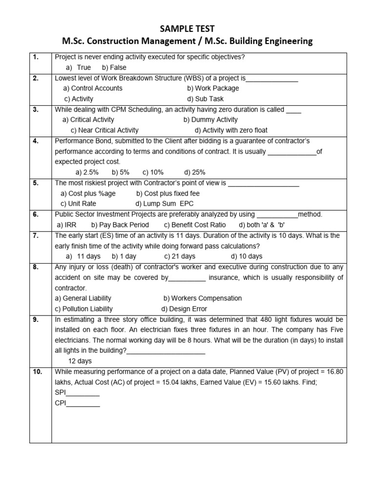 MSc (CM-BE) Sample Test | PDF | Concrete