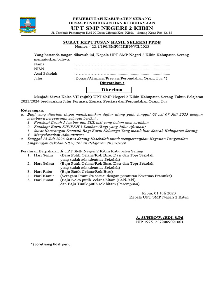 Format Kelulusan PPDB 2023 | PDF