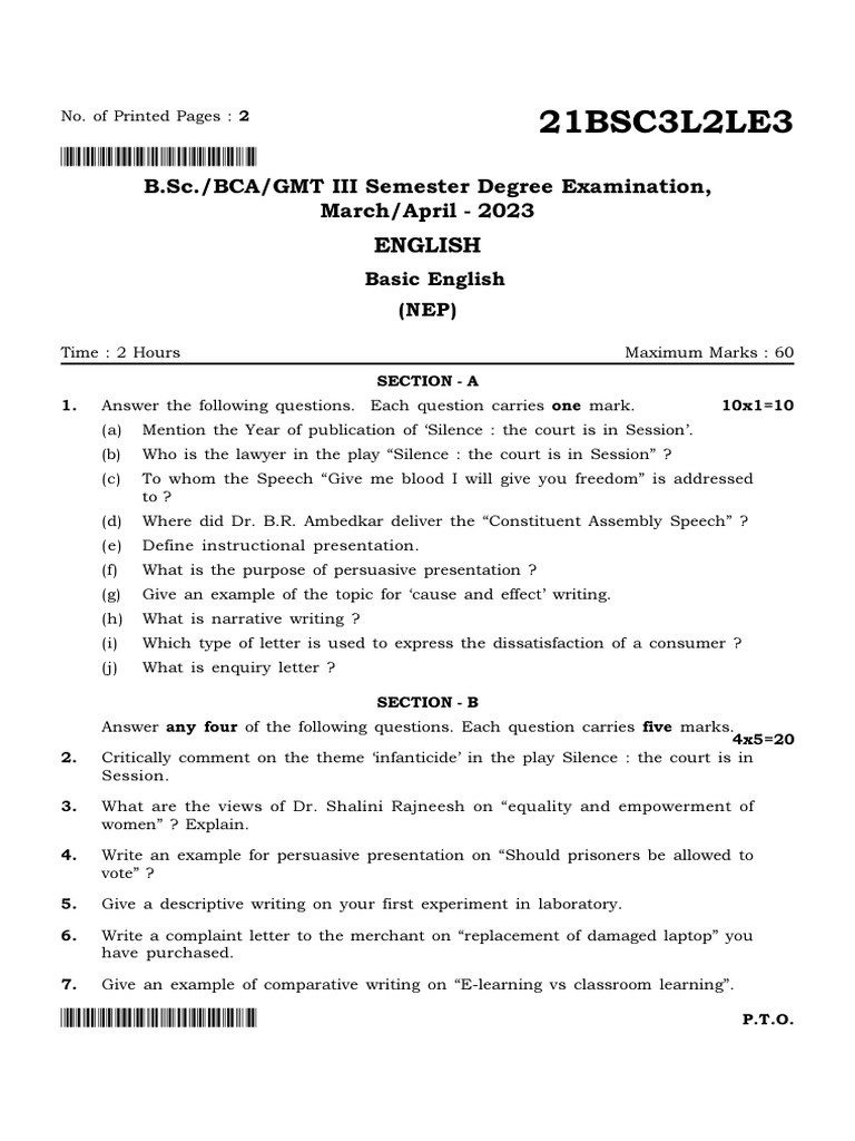 21BSC3L2LE3 Basic English | PDF