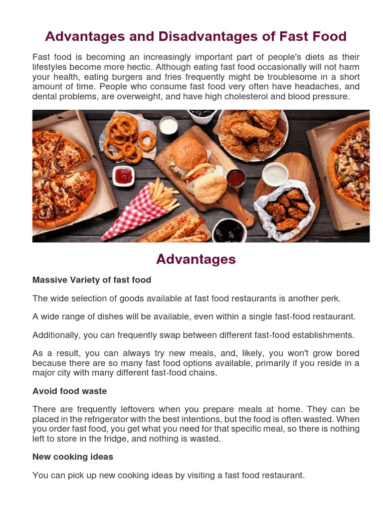 Fast Food: Pros and Cons Explained | PDF | Fast Food | Weight Loss