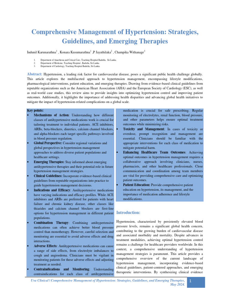 Comprehensive Managementof Hypertension | PDF | Hypertension | Health Care