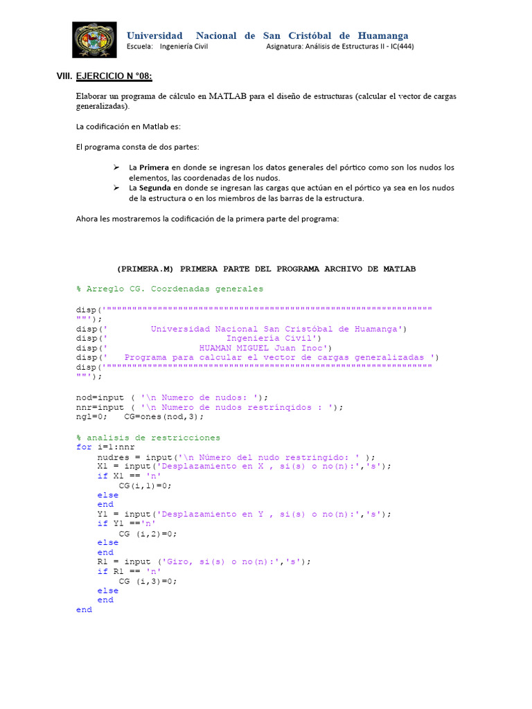 Programa MATLAB para Cálculo Estructural | PDF | Ciencias fisicas ...