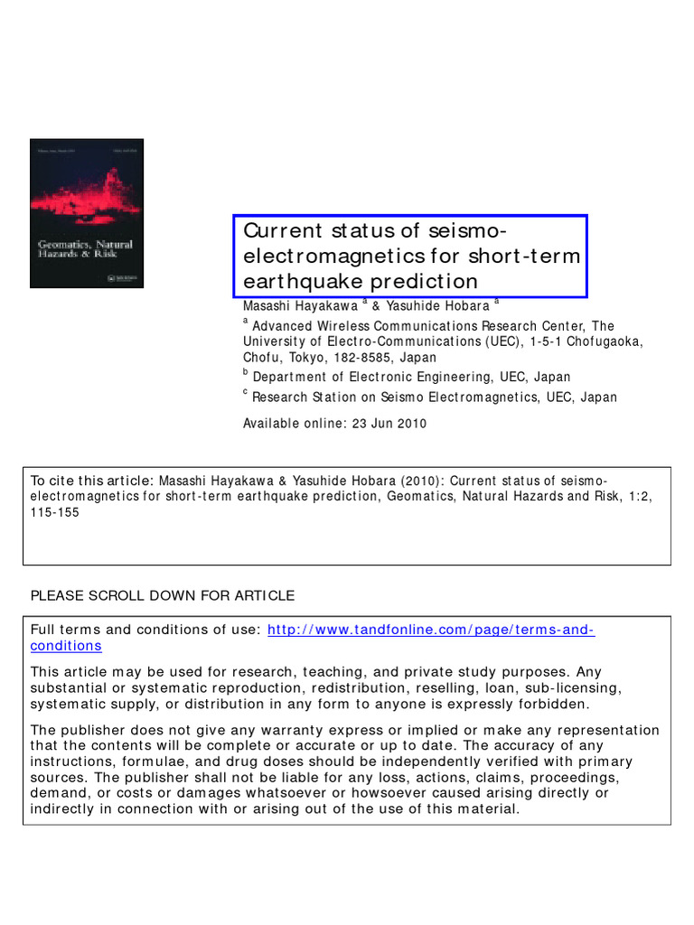 Seismo Electromag Earthquake Prediction | PDF | Seismology | Magnetometer