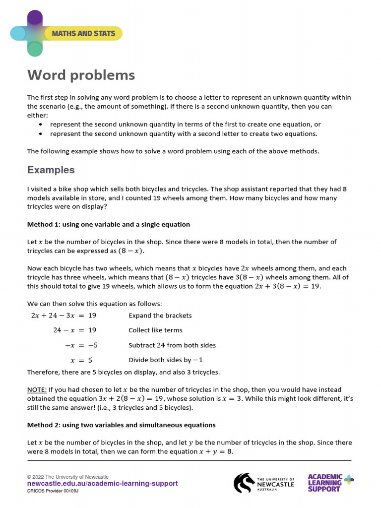 Algebra To Solve Word Problems | PDF | Equations | Mathematical Analysis