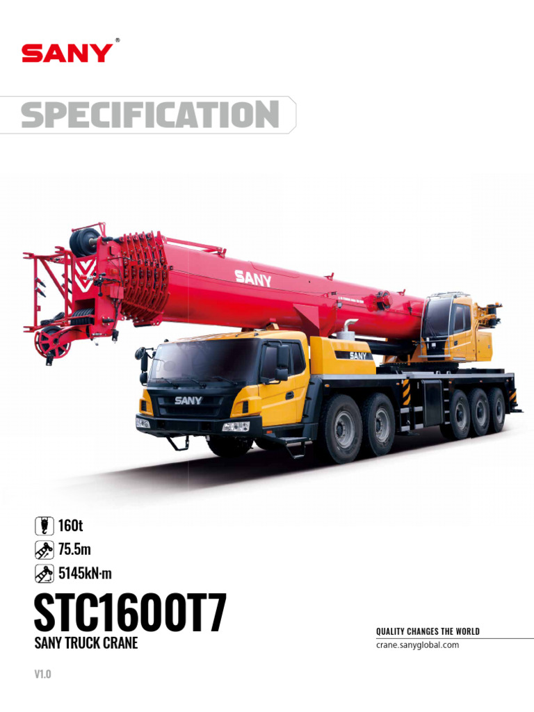 SANY STC1600T7 Crane Specifications | PDF | Crane (Machine) | Pump