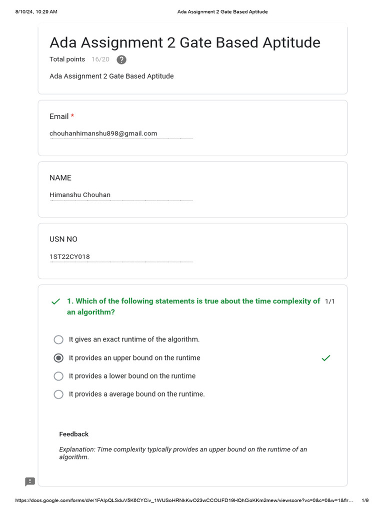 Ada Assignment 2 Gate Based Aptitude1 | PDF | Time Complexity | Computational Complexity Theory