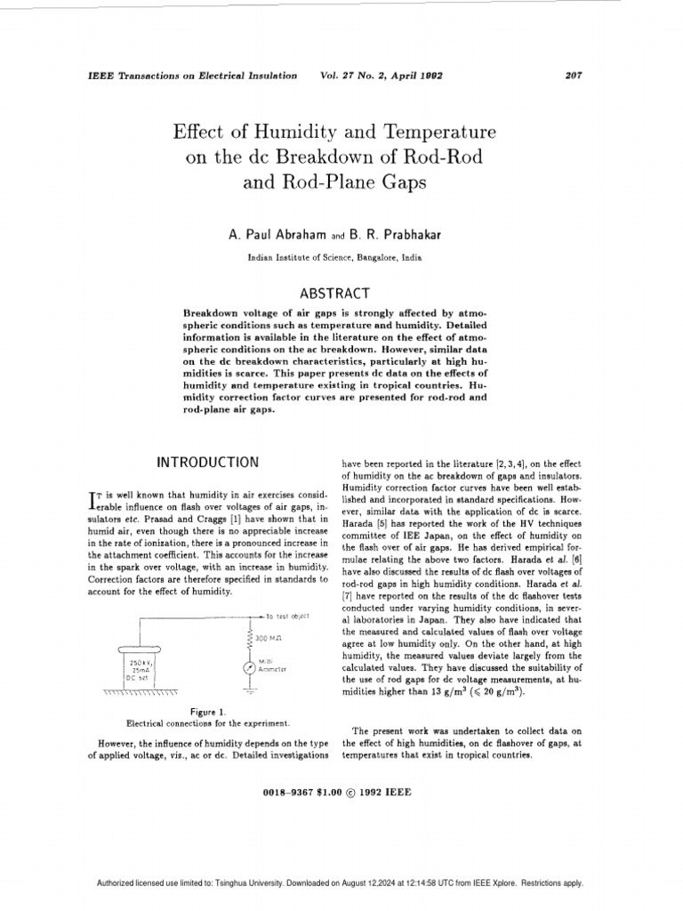 Effect of Humidity and Temperature On The DC Breakdown of Rod-Rod and ...