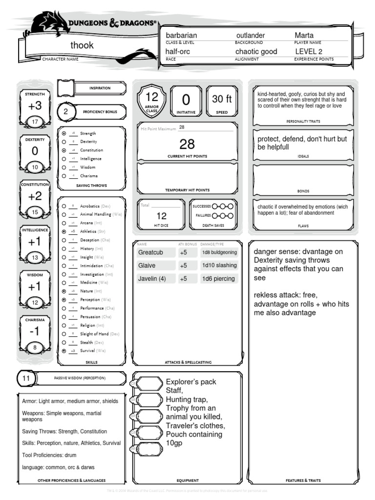 DND 5E CharacterSheet FormFillable | PDF