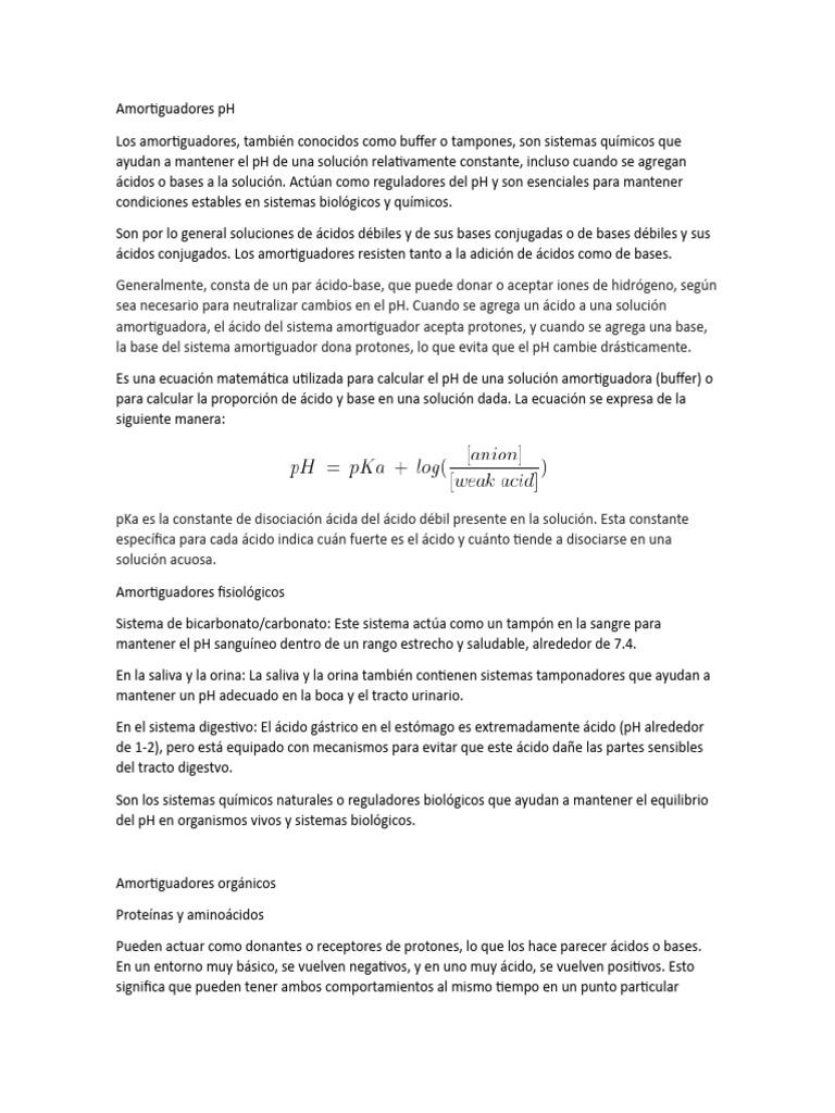 Amortiguadores PH | PDF | Ácido | Solución tampón