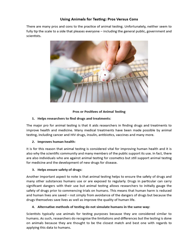 Animal Testing Pros and Cons | PDF | Animal Testing | Experiment