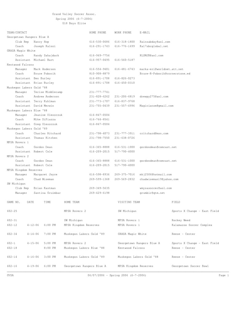 Division Schedule | PDF