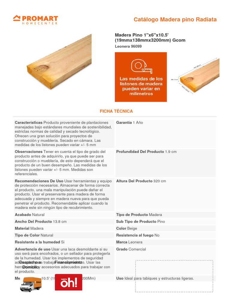 Madera Pino - Ficha Técnica | PDF