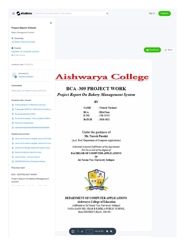 WWW Studocu Com in Document Jai Narain Vyas University Bachelor of Computer Science Project ...
