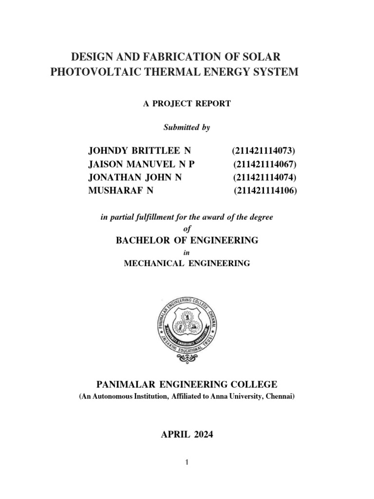 Design and Fabrication of Solar Photovoltaic Thermal Energy System ...