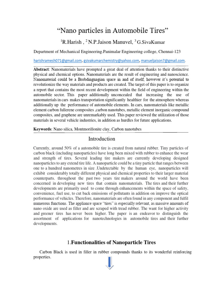 Nano Particles in Automobile Tires | PDF | Nanomaterials | Nanotechnology