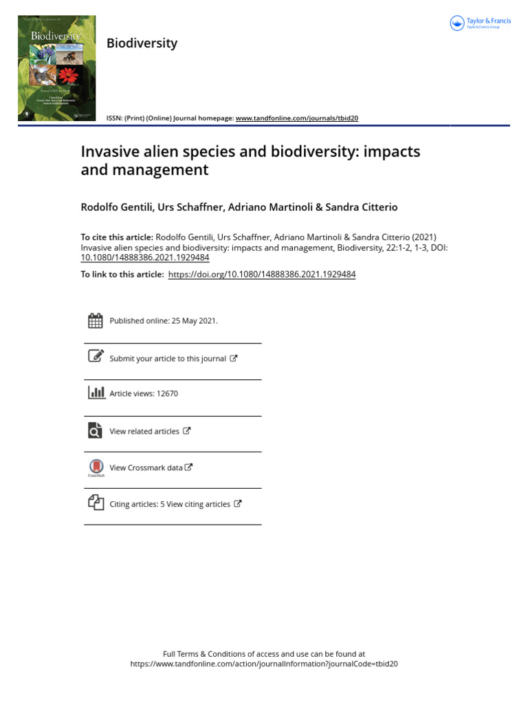 Invasive Alien Species and Biodiversity Impacts and Management | PDF ...