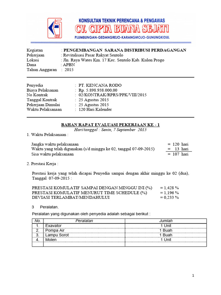 Contoh Bahan Rapat Proyek | PDF