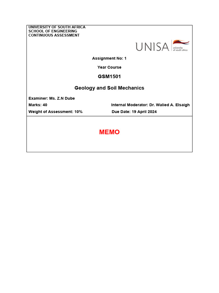 GSM1501 - Assignment 1 - Memo - 2024 | PDF | Rock (Geology) | Earth Sciences