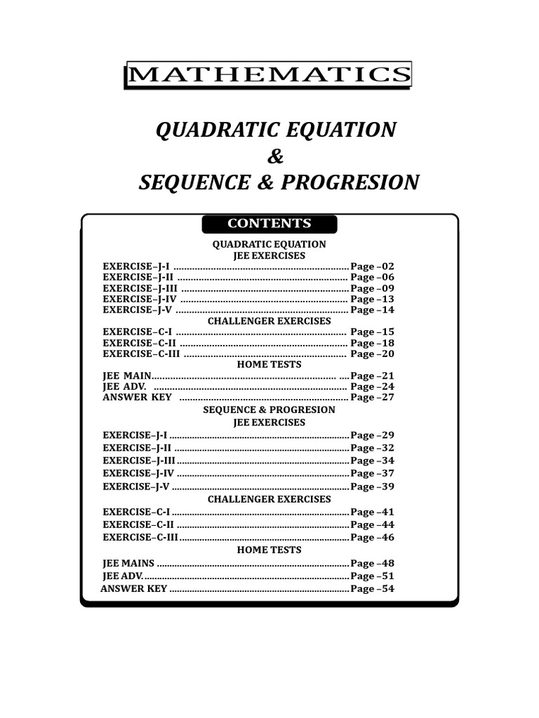 Quadratic and Progression Sheet | PDF | Quadratic Equation | Arithmetic