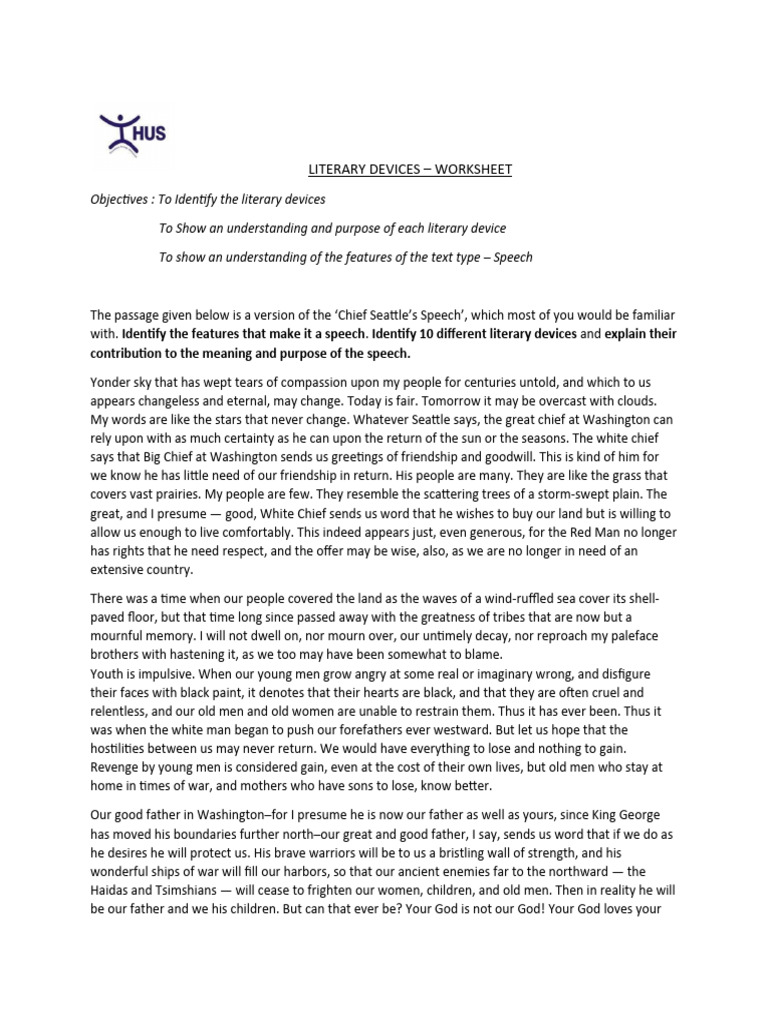 Literary Devices Worksheet | PDF