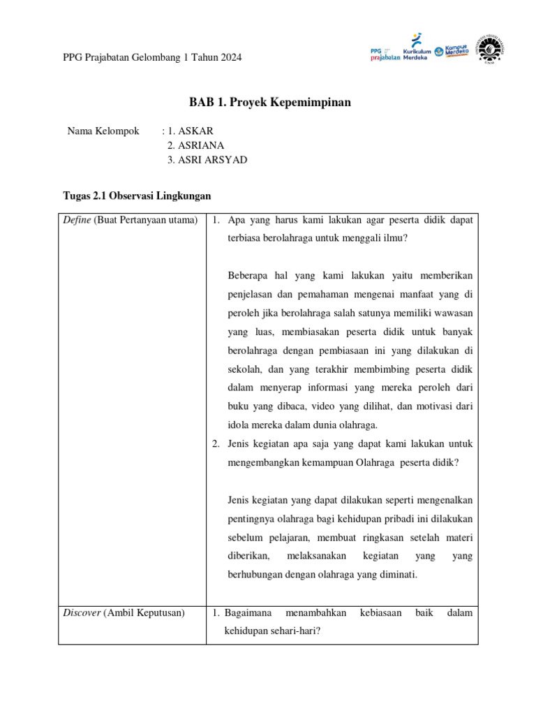 ASKAR Tugas 2 1 Observasi Lingkungan Bab 1 Proyek Kepemimpinan | PDF