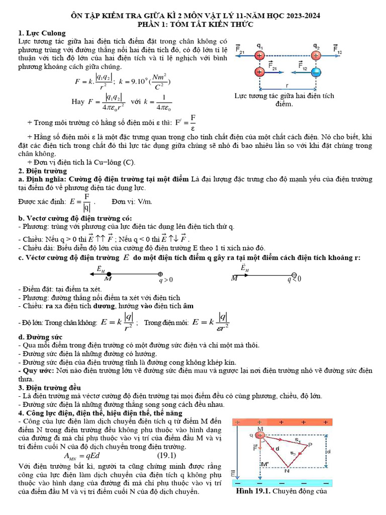 Đề cương GK2 Lý 11 | PDF