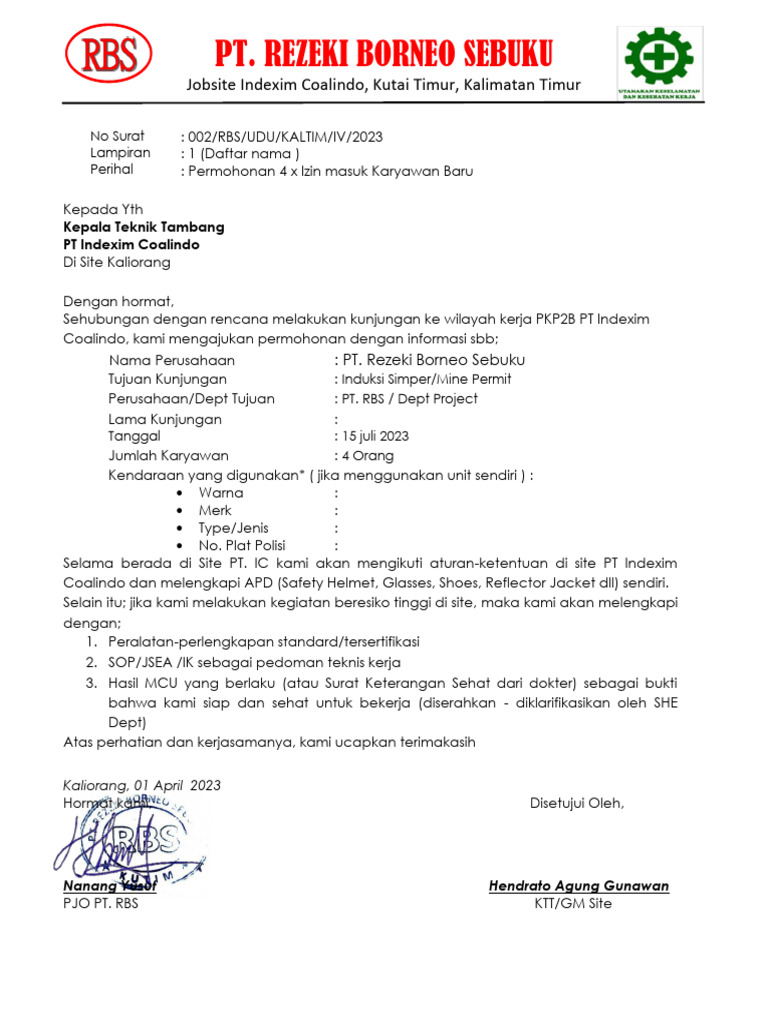 Surat Permohonan izin masuk tamu 4x | PDF