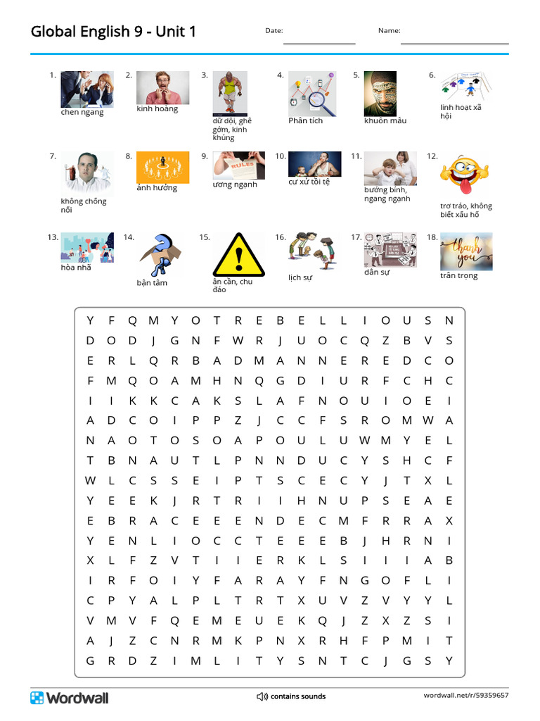 Global English 9 Unit 1 Wordsearch | PDF