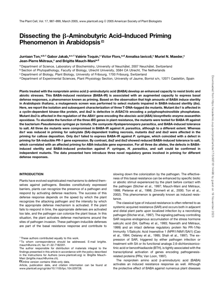Dissecting The B Aminobutyric Acid Induced Priming 19 11 23 Pdf