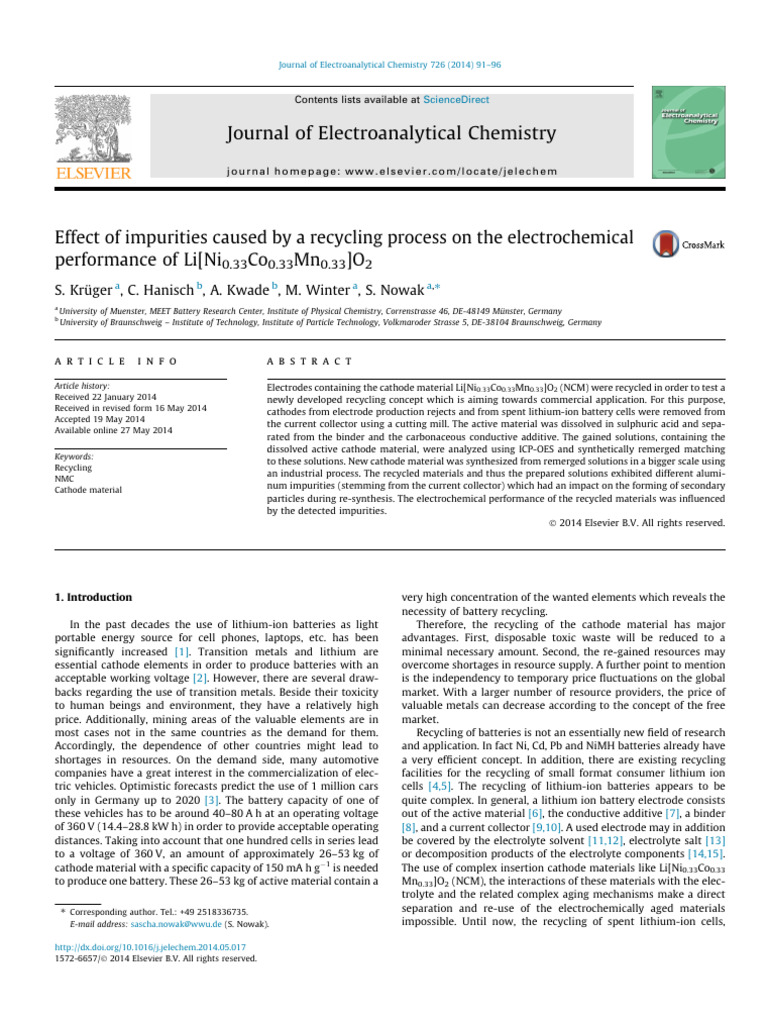 2014 - Effect of Impurities Caused by A Recycling Process On The Electrochemical Performance of ...