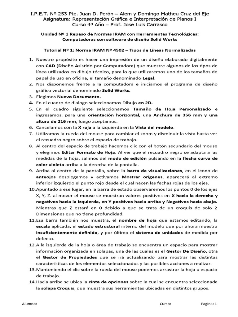 Tutorial 1 - 1 Solid Works Definicion de tipos de lineas | PDF | Dibujo ...