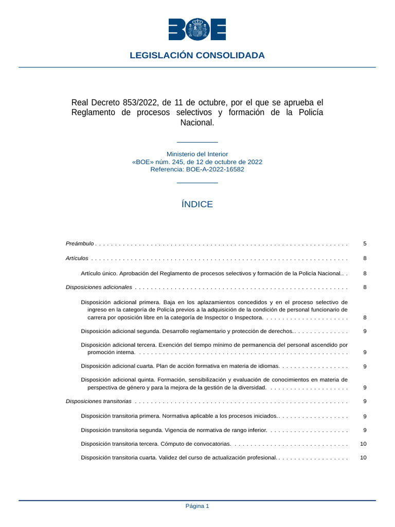 Boe Reglamento Policía Nacional Pdf Policía Regulación